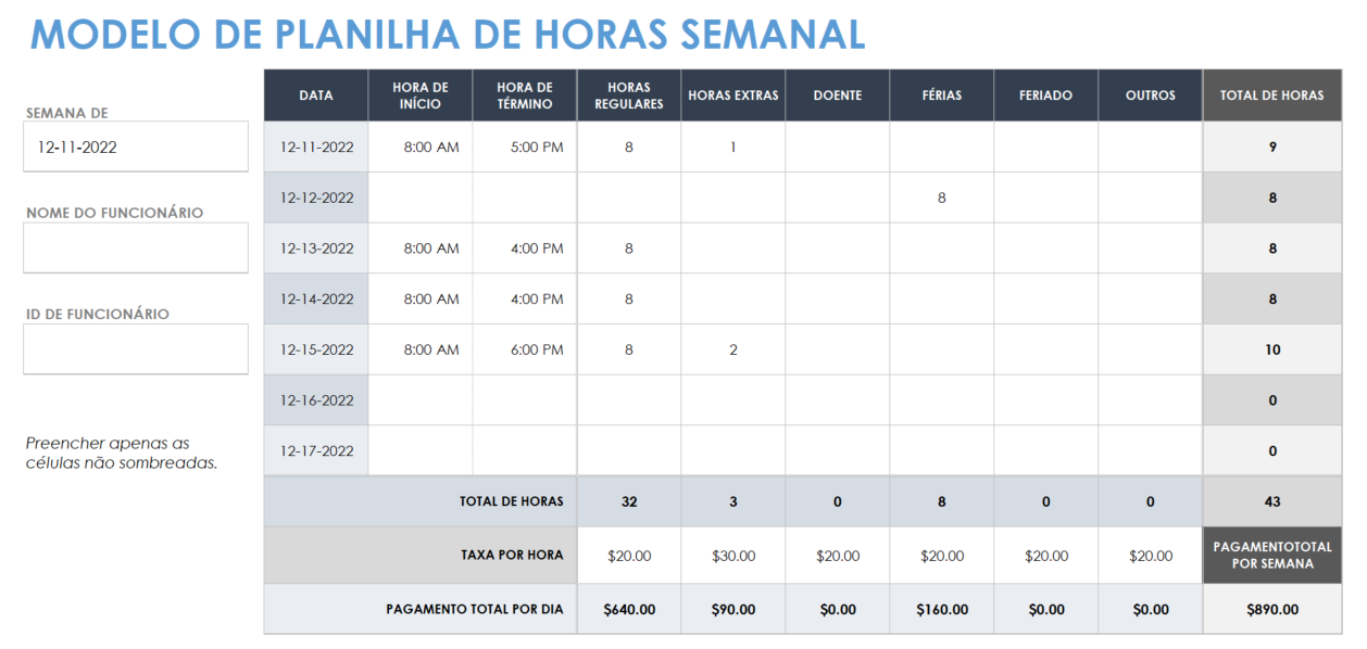 Modelos gratuitos de planilha de horas do Excel | Smartsheet