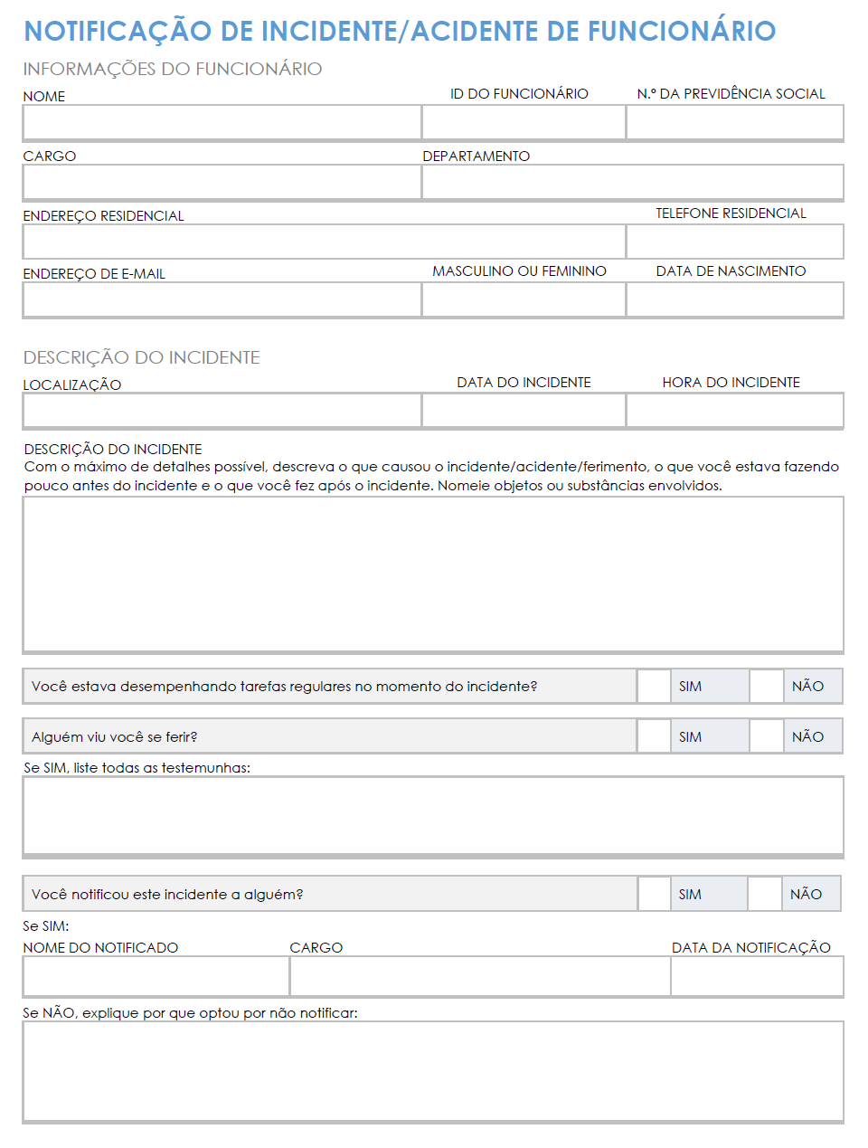 Modelos gratuitos de relatório de acidentes no local de trabalho ...