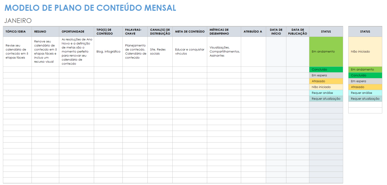 Mais de dez modelos gratuitos de plano de conteúdo | Smartsheet