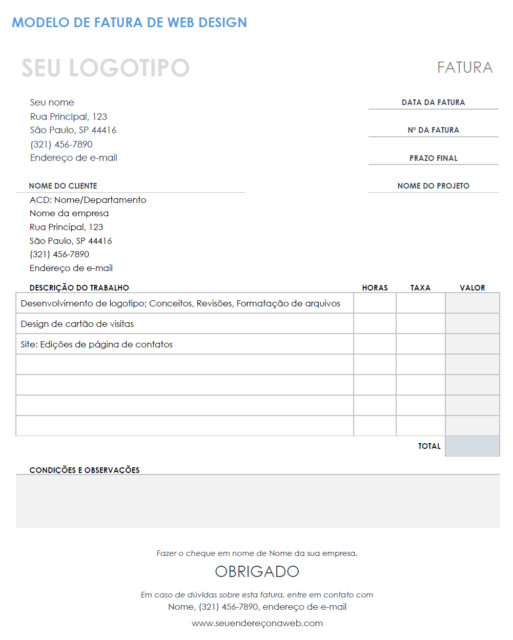 Modelos gratuitos de faturas do MS Word | Smartsheet