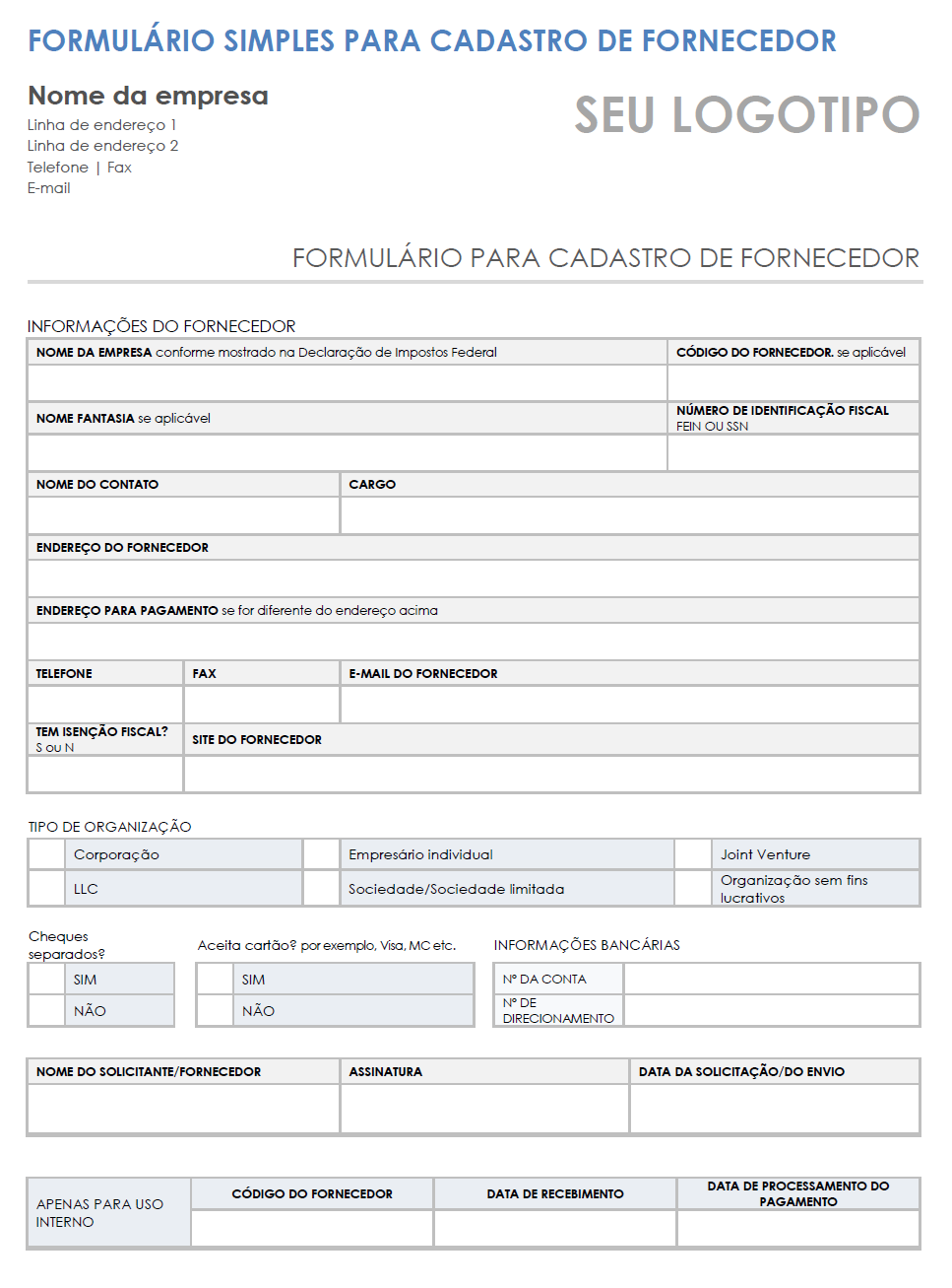 Formulários e modelos gratuitos de cadastro de fornecedor | Smartsheet