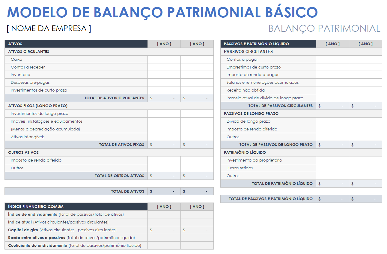 Modelos grátis de balanço patrimonial – Vários formatos | Smartsheet