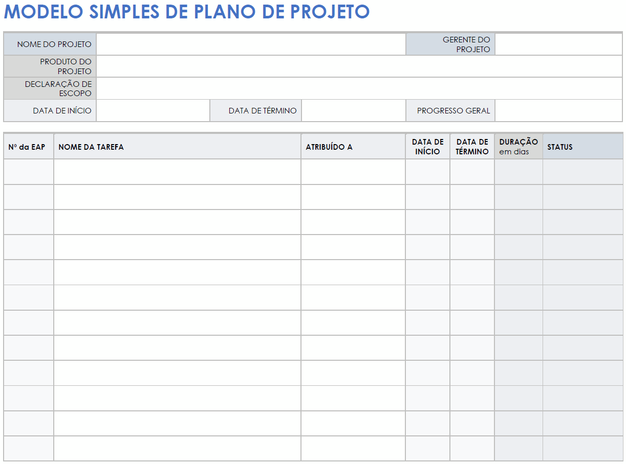Modelos gratuitos de plano de projeto do Microsoft Word | Folha inteligente