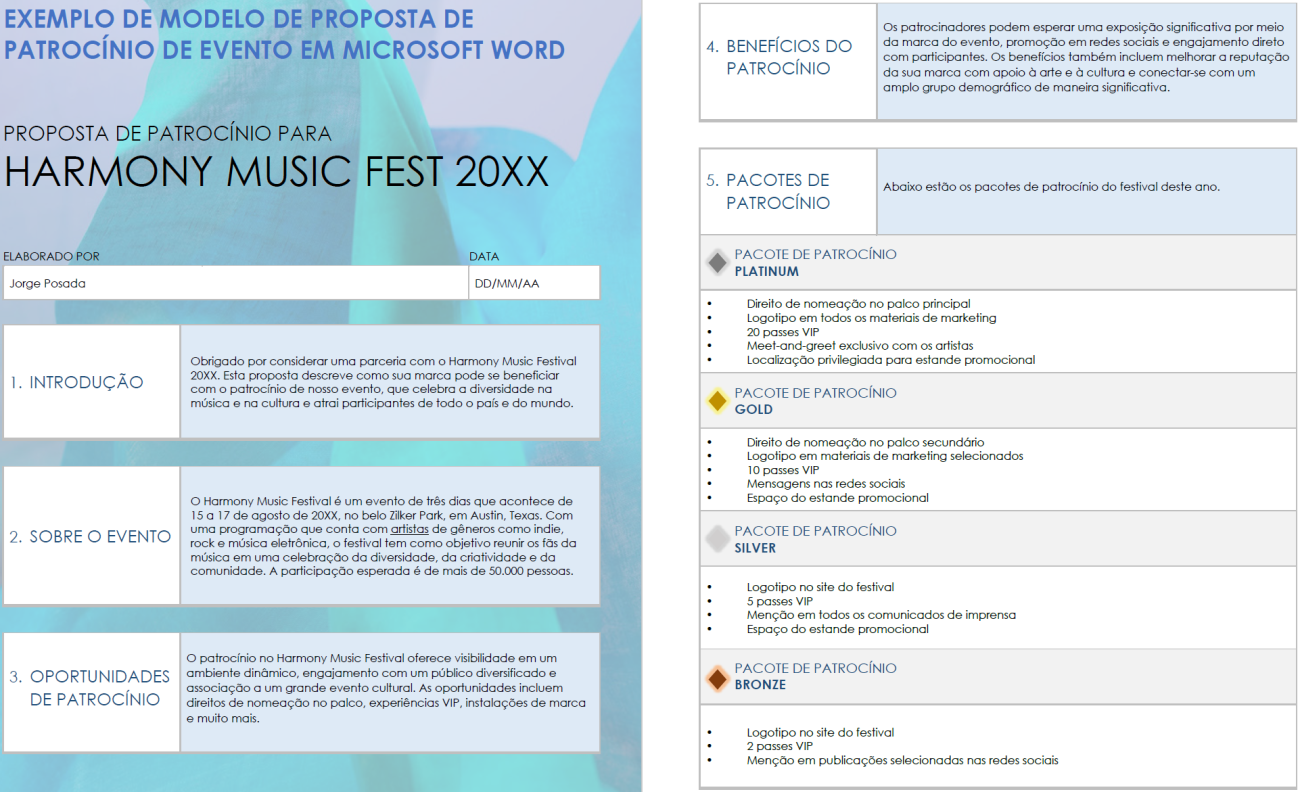 Modelos gratuitos de proposta de evento em MS Word: esboços e amostras