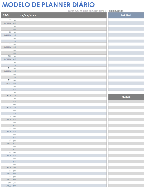 Modelos gratuitos de calendário diário para impressão