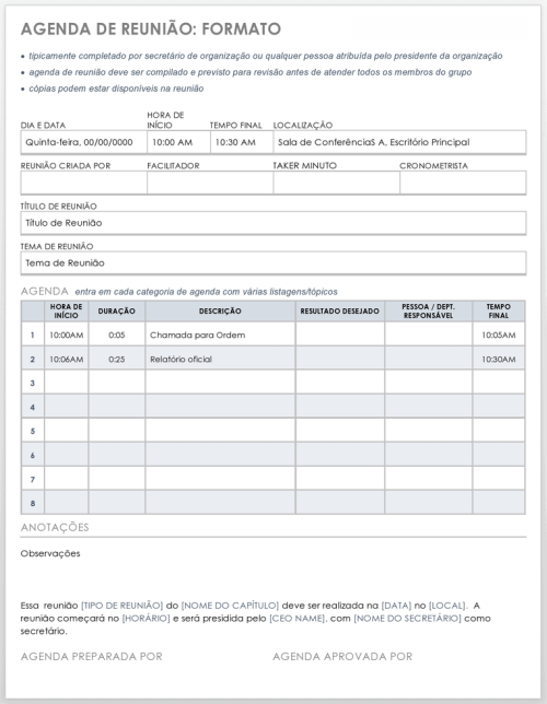 Mais de 10 modelos gratuitos de pauta de reunião para o Microsoft Word | Smartsheet