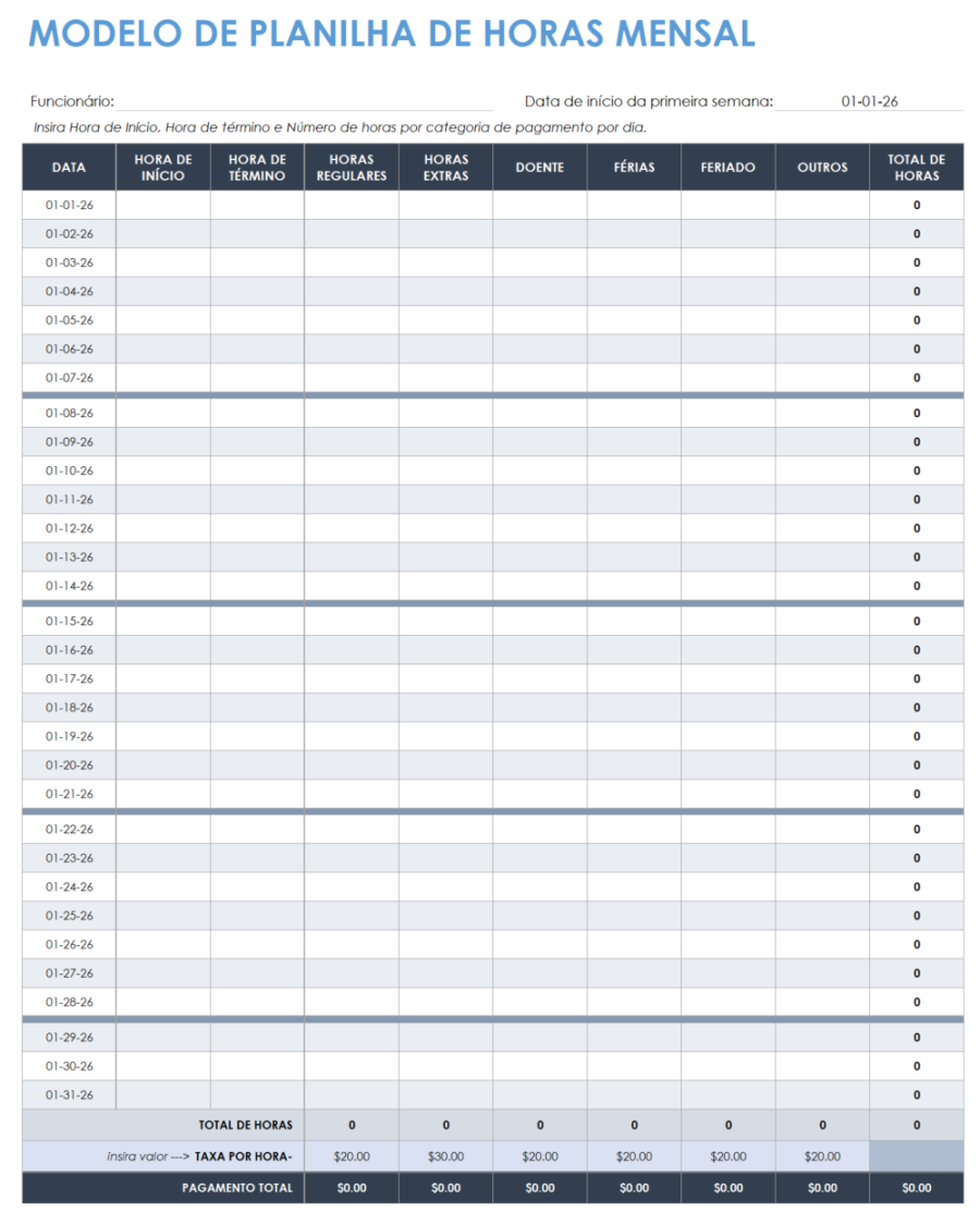 Modelos gratuitos de planilha de horas do Excel | Smartsheet