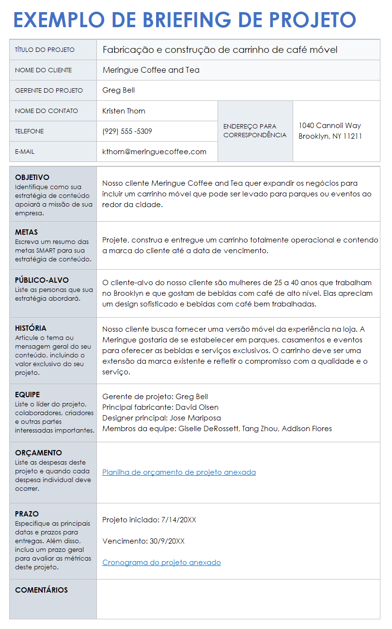 Briefings de projetos | Smartsheet