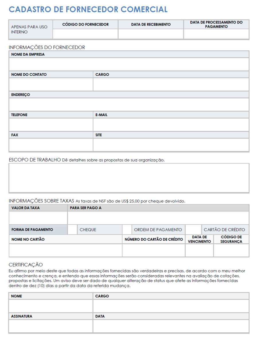 Formulários e modelos gratuitos de cadastro de fornecedor | Smartsheet