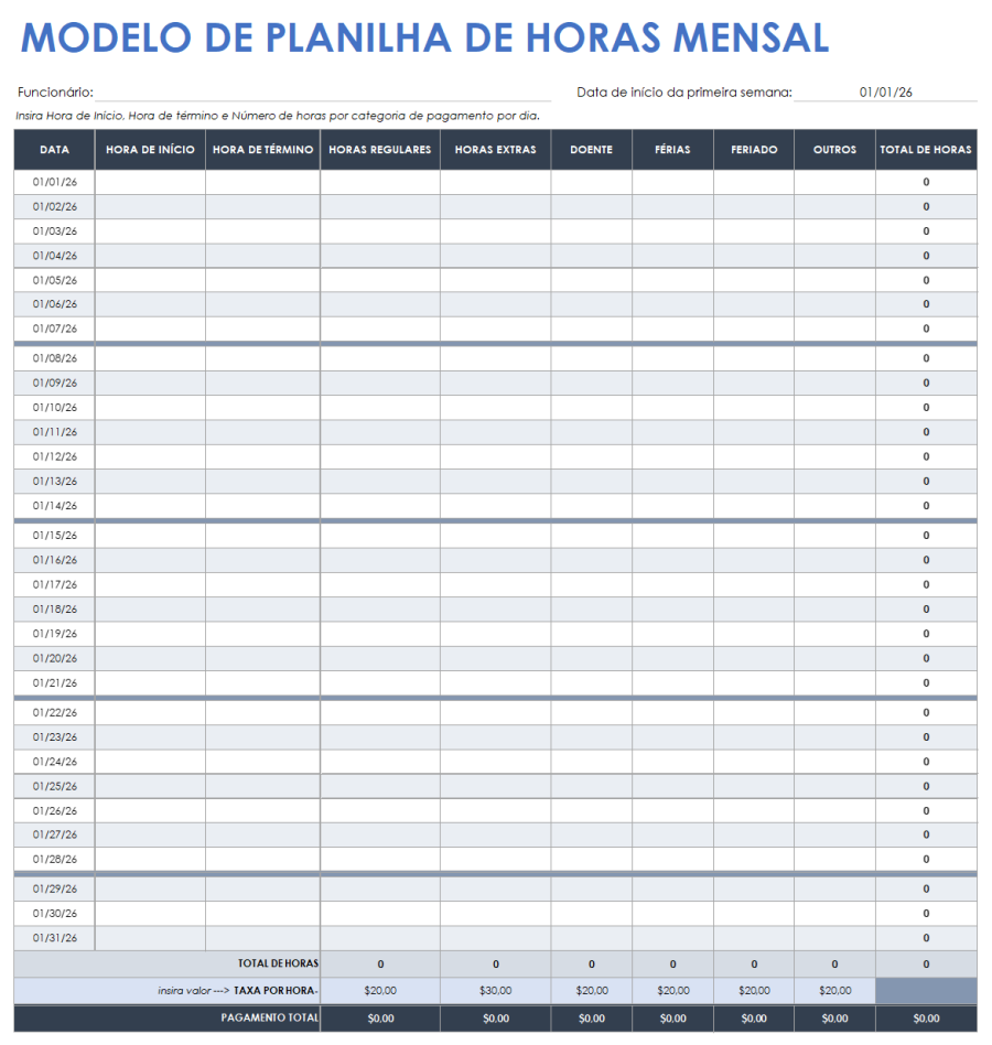 Modelos grátis de planilhas de horas e cartões de ponto do Google ...