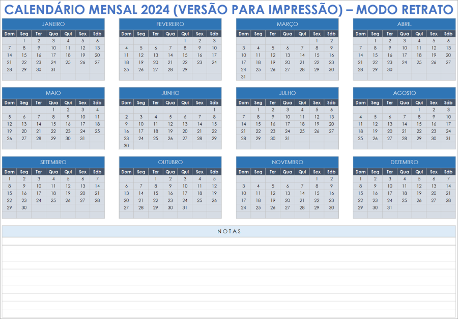 Modelos gratuitos de calendário em Excel