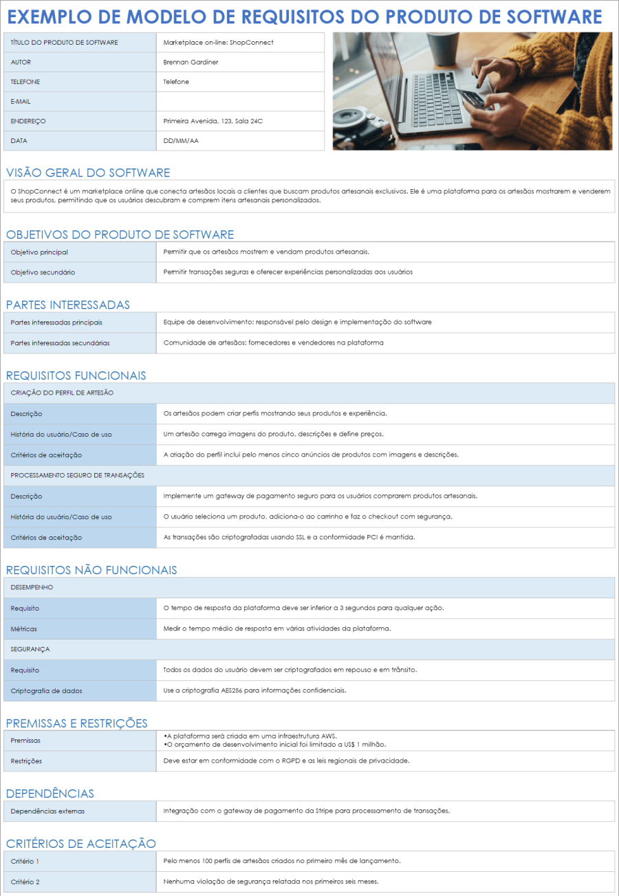 Modelos gratuitos de documento de requisitos do produto | Smartsheet