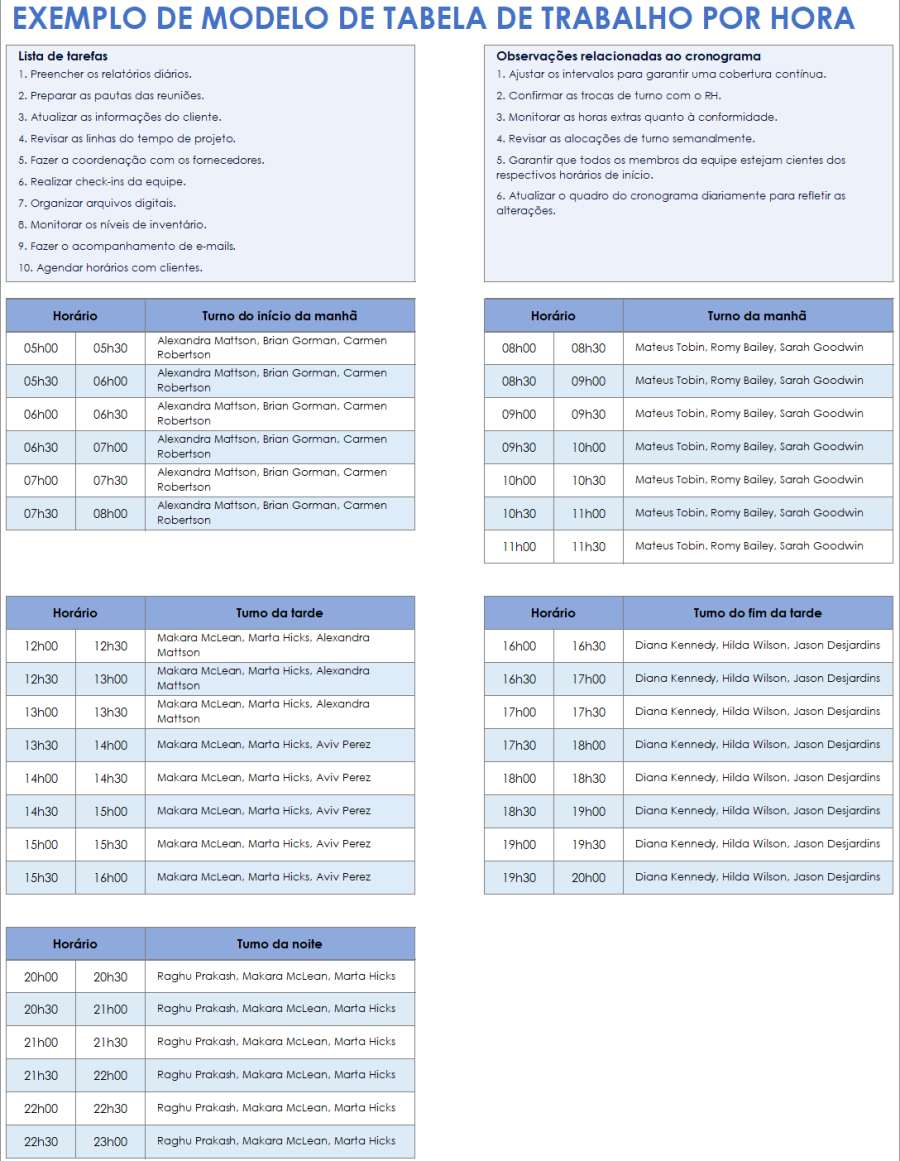 Modelos de horários gratuitos