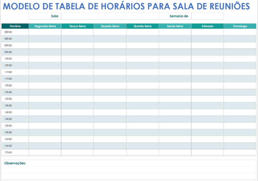 Modelos de horários gratuitos