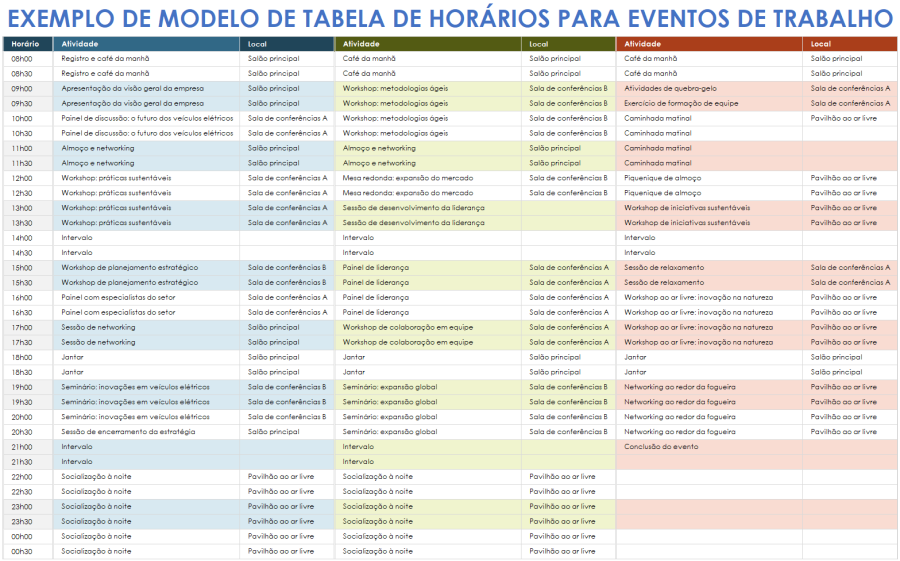 Modelos de horários gratuitos