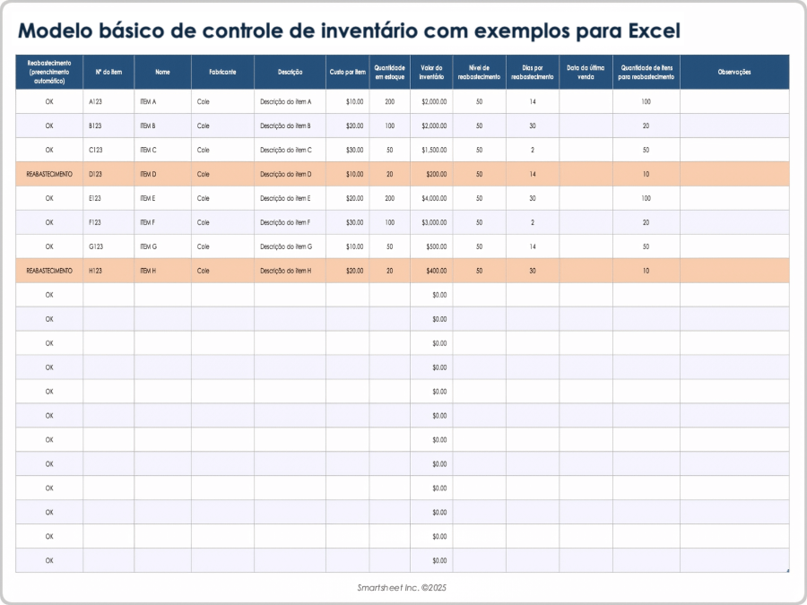 Modelos gratuitos de inventário em Excel