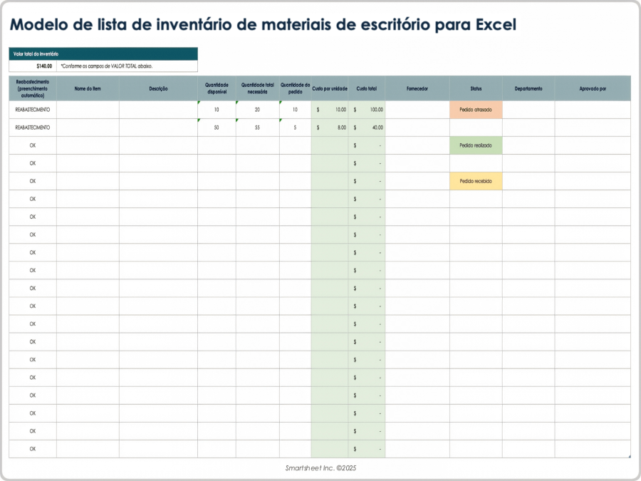 Modelos gratuitos de inventário em Excel