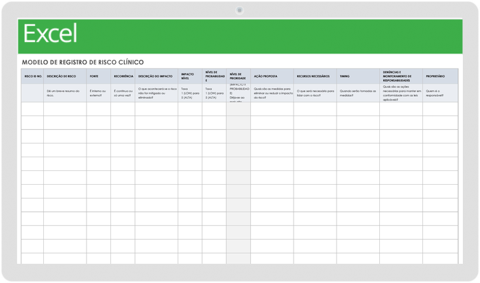 Modelos gratuitos de registro de risco