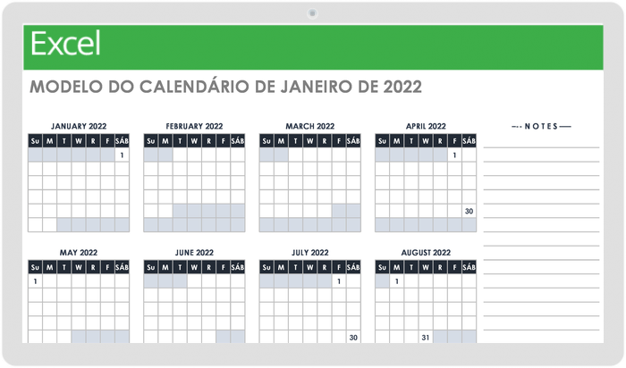 Quinze modelos gratuitos de calendários mensais de 2022 | Smartsheet