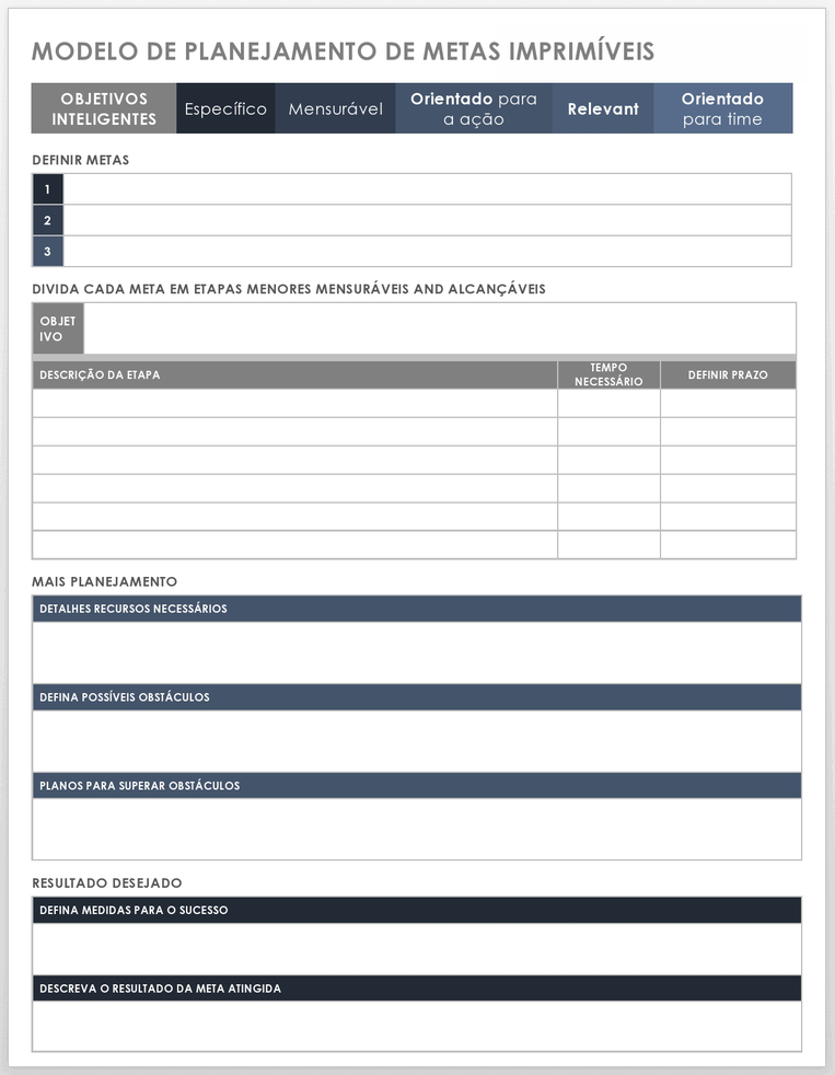 Modelos gratuitos de definição e acompanhamento de metas | Smartsheet
