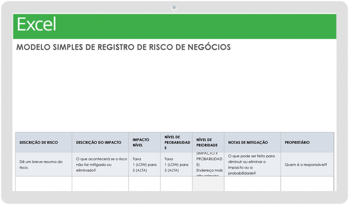 Modelos gratuitos de registro de risco